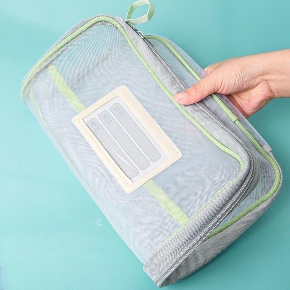 L-Type Double Zipper Large Capacity Books A4 File Transparent Mesh ...