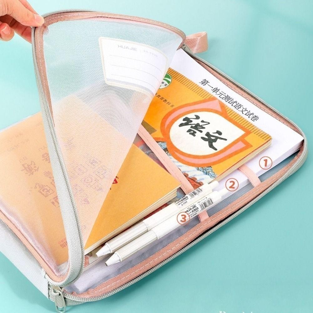 L-Type Double Zipper Large Capacity Books A4 File Transparent Mesh ...