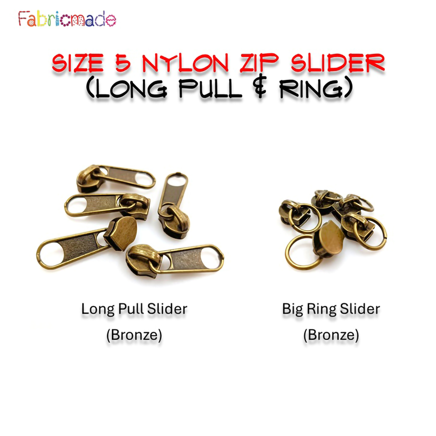 FABRICMADE - Size #5 Nylon Zip Slider (Select Quantity "1" for 25 or 40 ...