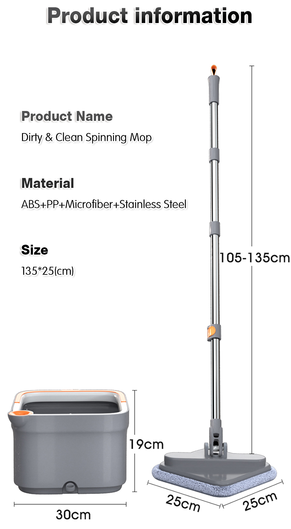 M16 Spin Mop Set Bucket Automatic Magic Rotating Mop Lazy Mops Hand ...