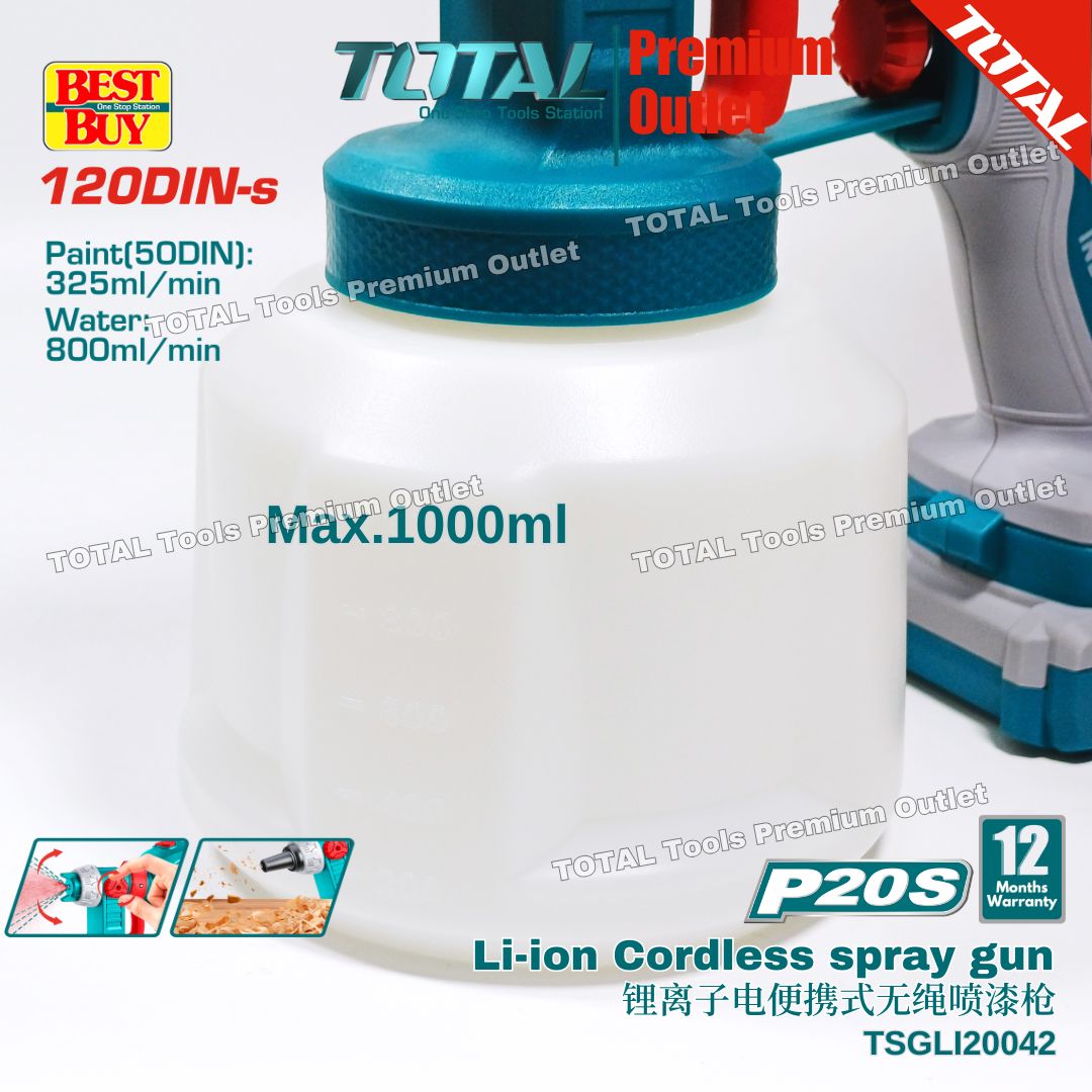 TOTAL Tools (2025 New Model) 20V series Cordless Spray Gun 锂离子电便携式无绳喷漆枪 ...
