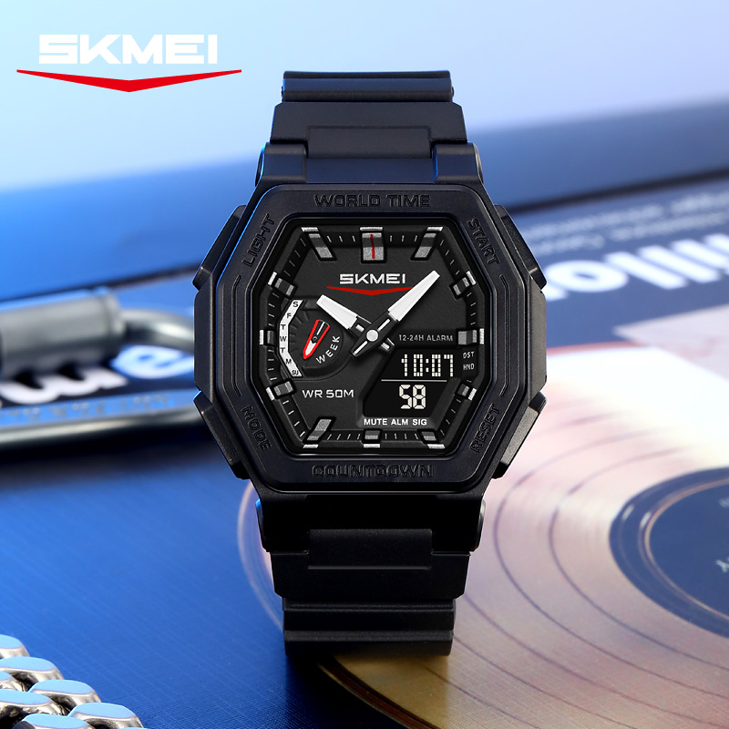 SKMEI 2438 World Time 5 Alarm Waterproof Men Women Dual Time Sport ...