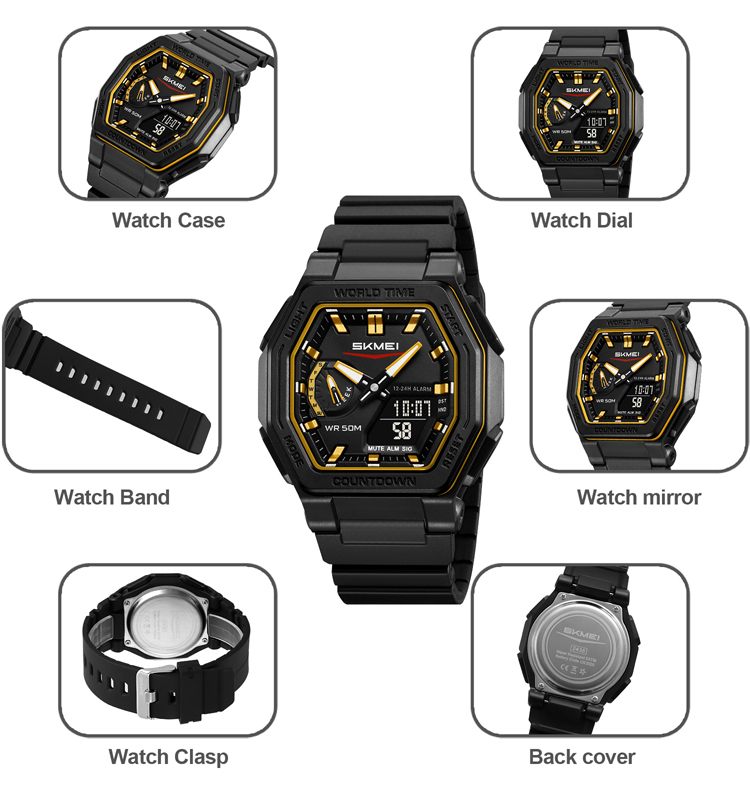 SKMEI 2438 World Time 5 Alarm Waterproof Men Women Dual Time Sport ...