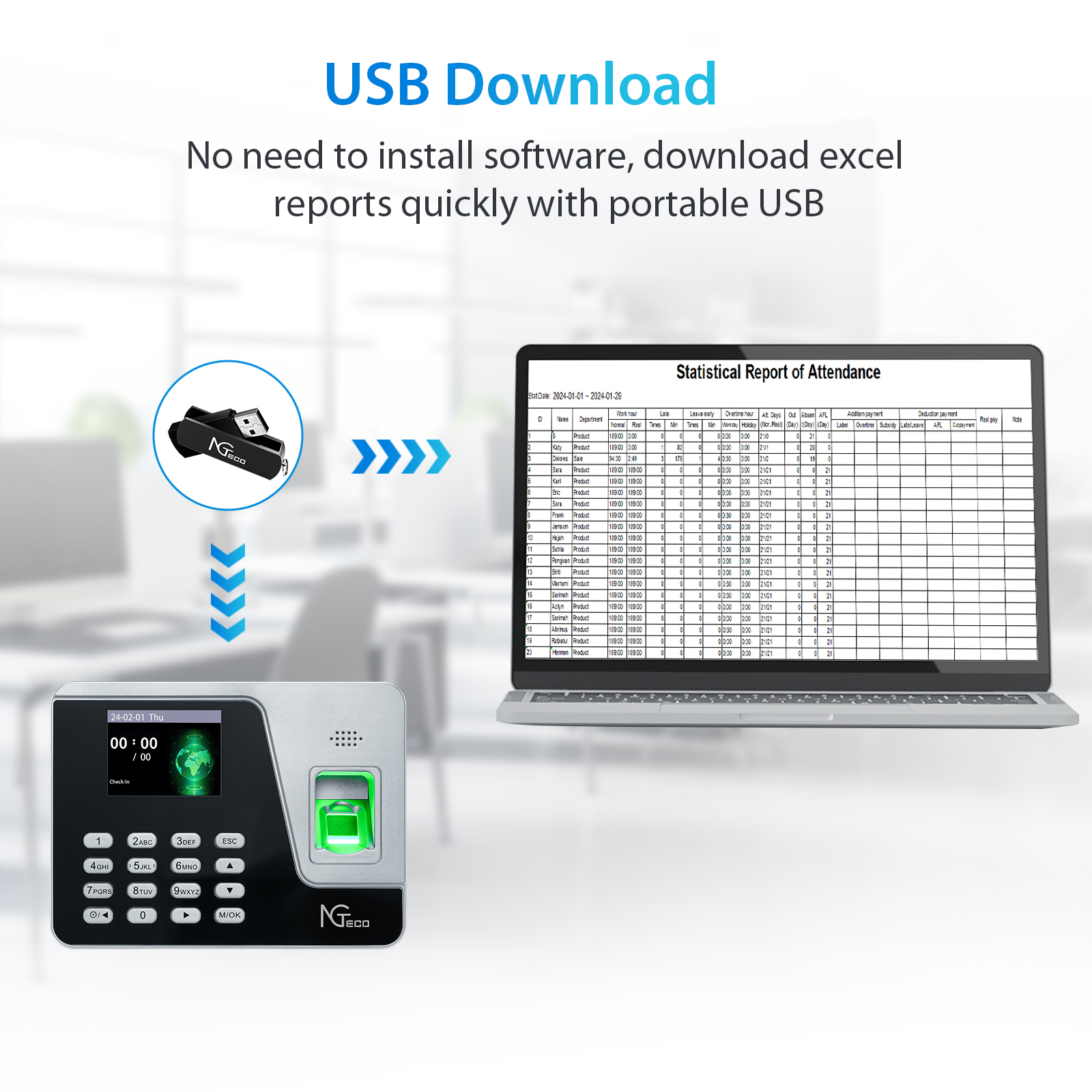 NGTeco Biometric Attendance Machine Punch Card Machine Thumbprint ...