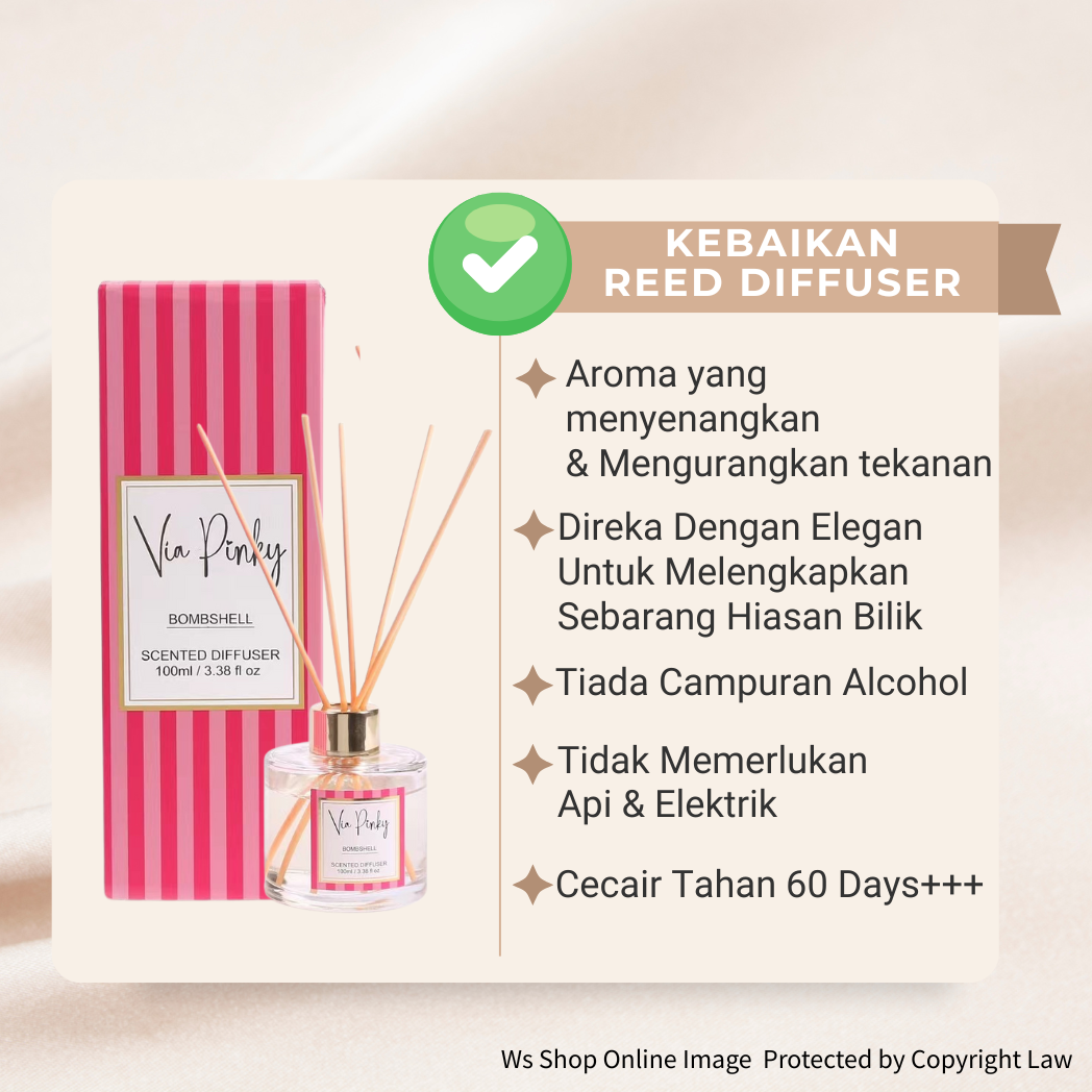 100ML Via Pinky Reed Diffuser Home Diffuser Perfume Rumah Pewangi Bilik ...