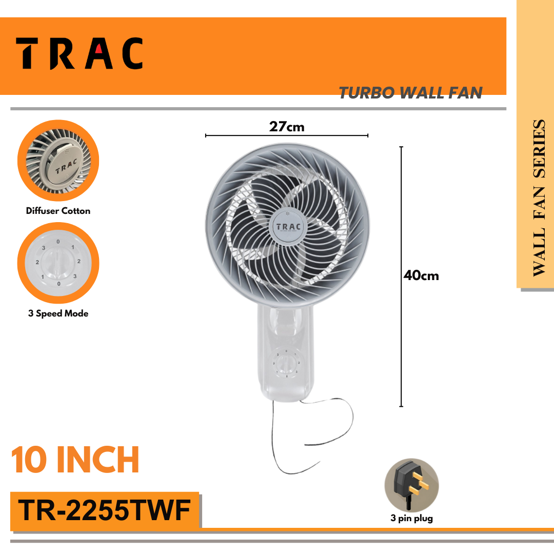 TRAC 10'' Wall Fan Stand Fan 10 Inch Gale Fan Pull String Turbo Fan 3 ...