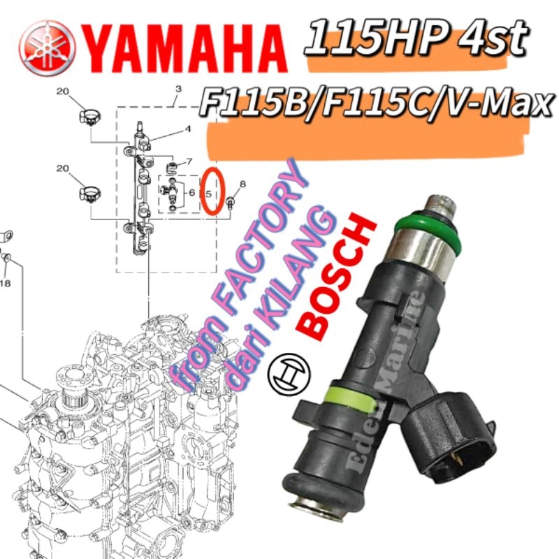 Fuel Injector for YAMAHA 115HP 4st outboard (F115B/F115C/VF115A- V-MAX ...
