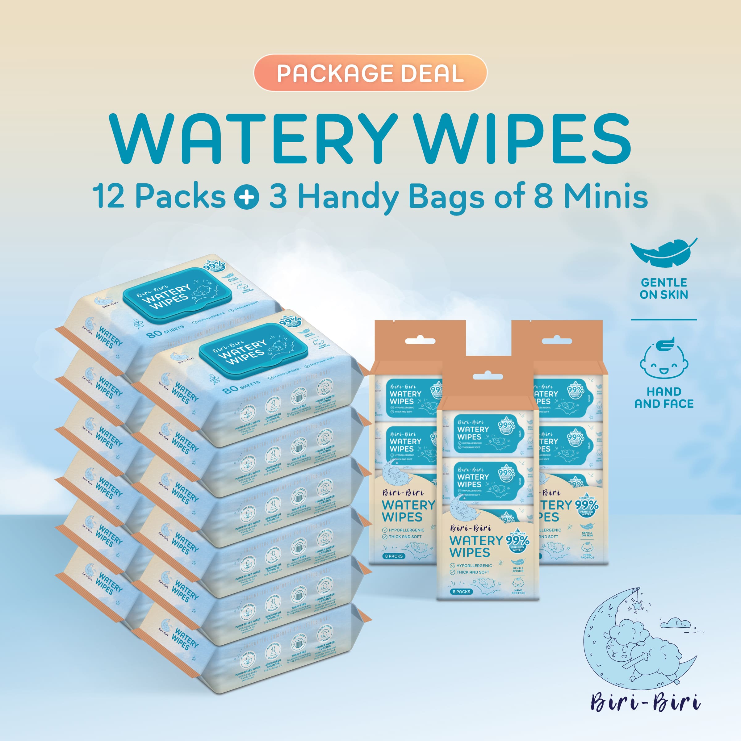 Combo 3 - 12 x 80’s Wet Wipes + 3 x Mini Wet Wipes Handy Bag (24 Mini’s ...