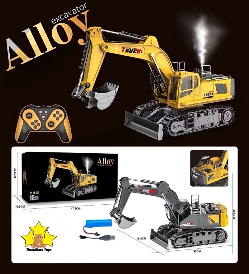 RC Remote Control Excavator Alloy Spray Excavator 15 Channels Full ...
