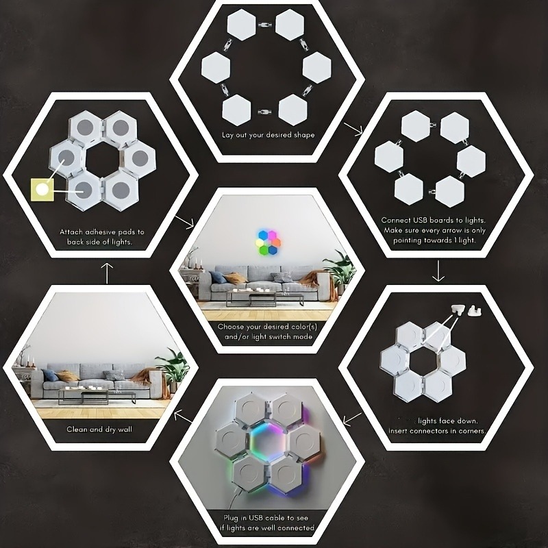 10PCS Smart LED Wall Light - APP/Voice/Remote, RGB Color Change, CE ...