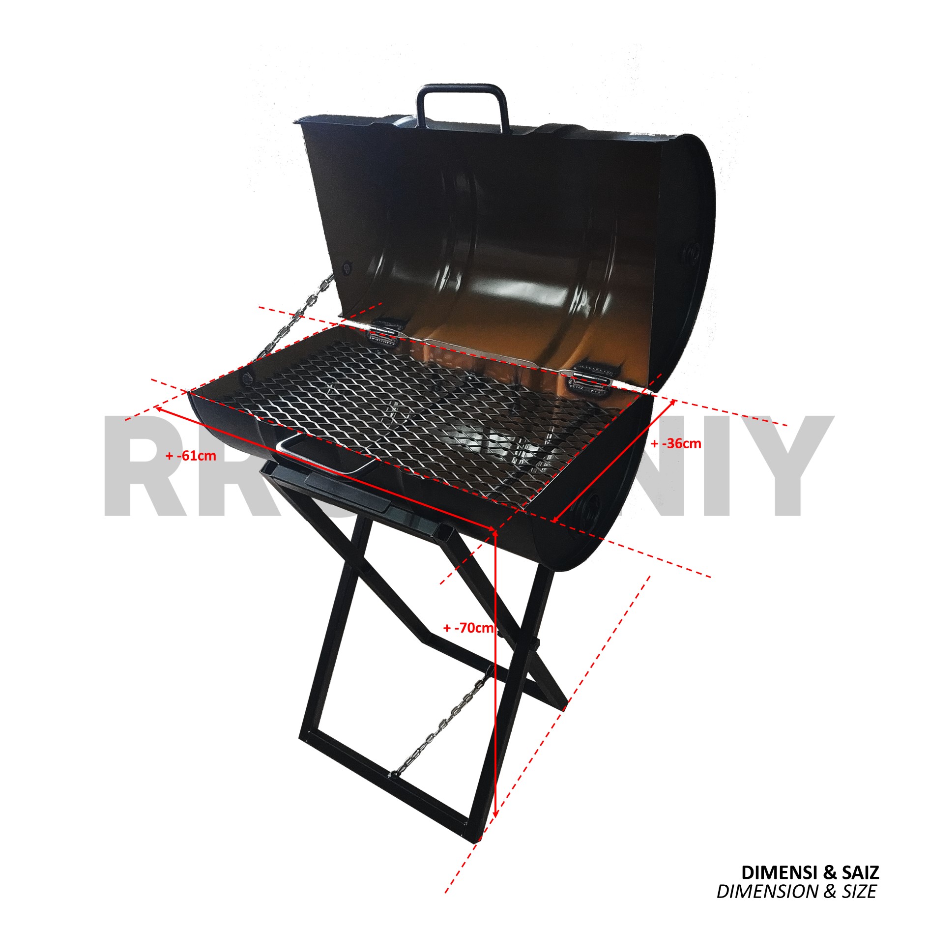 BBQ Grill Outdoor Tempat Bakar BBQ Tong Drum BBQ Set Saiz 50L Medium ...