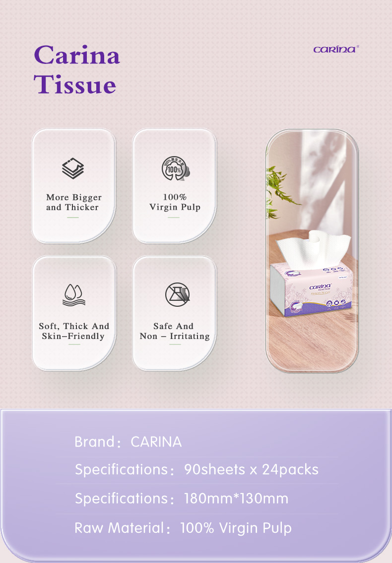 [24 packs] Carina Tissue Wholesale Wood Pulp Paper 90pulls*3ply soft ...