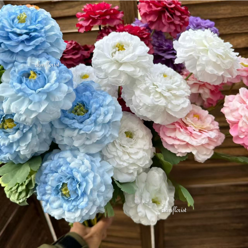 (3HEADS) CORAL PEONY FLOWER Artificial Fake Plant Bouquet Plastic ...