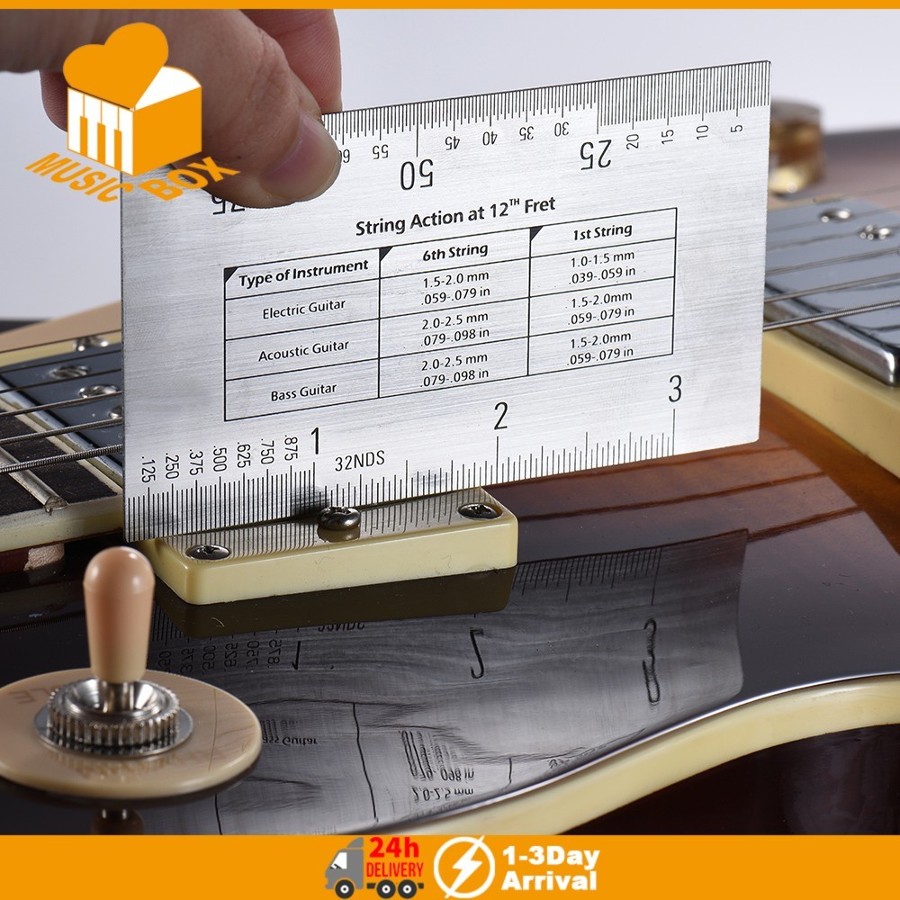 Stainless Steel String Action Ruler Gauge Tool in/mm for Guitar Bass ...