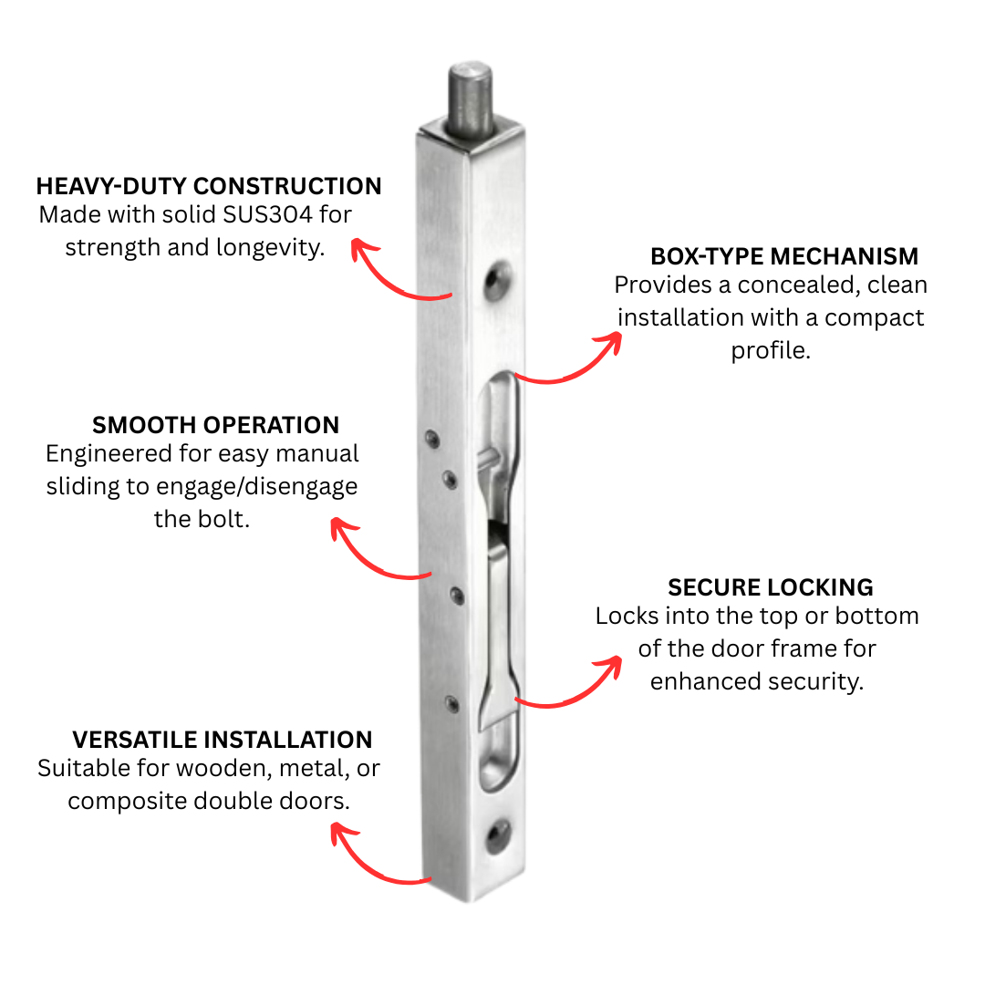 CSM Stainless Steel Flush Bolt Box Type Door Bolt Lock Penyelak Pintu ...