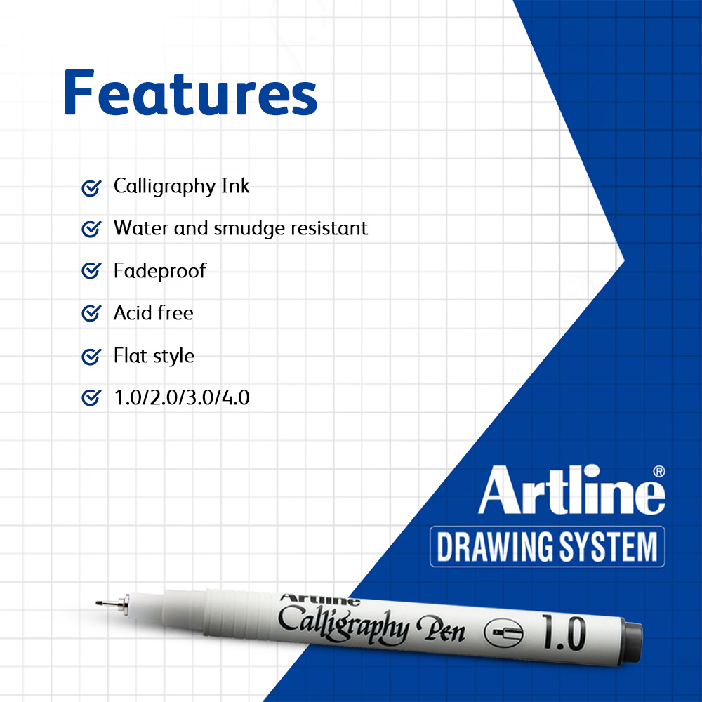 Artline Calligraphy Pen 4 Sizes Complete Set [Free White Calligraphy ...