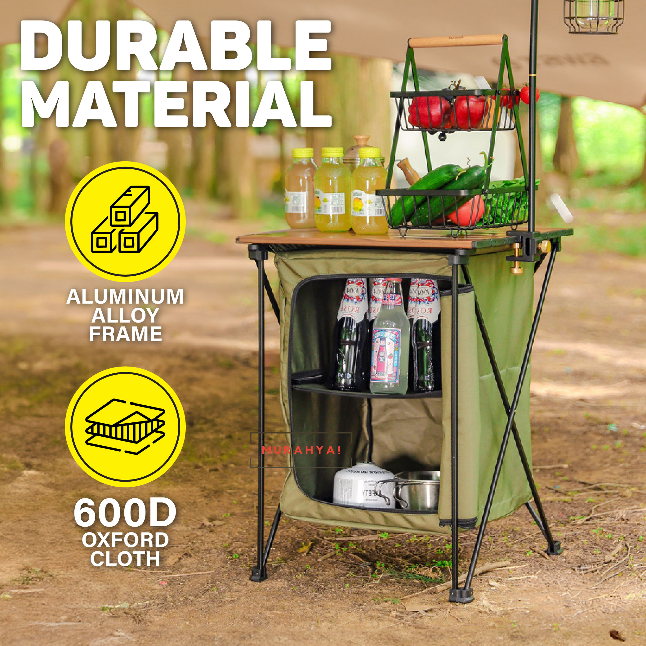 Multifunctional Camping Storage Shelf Meja Lipat Outdoor Portable ...