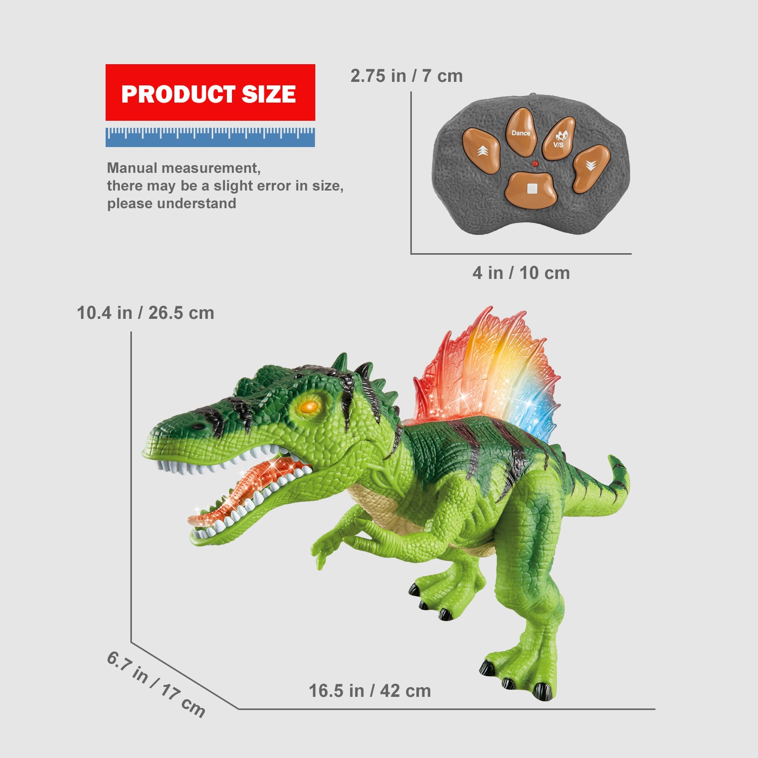 Remote Control Spinosaurus Dinosaur Toy with LED Lights, Roaring Sounds ...