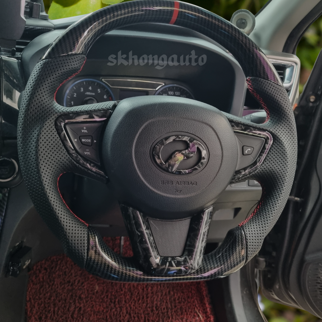 Perodua Myvi G3 2018-2020 D Shape Sport Carbon Fibre Leather Steering ...