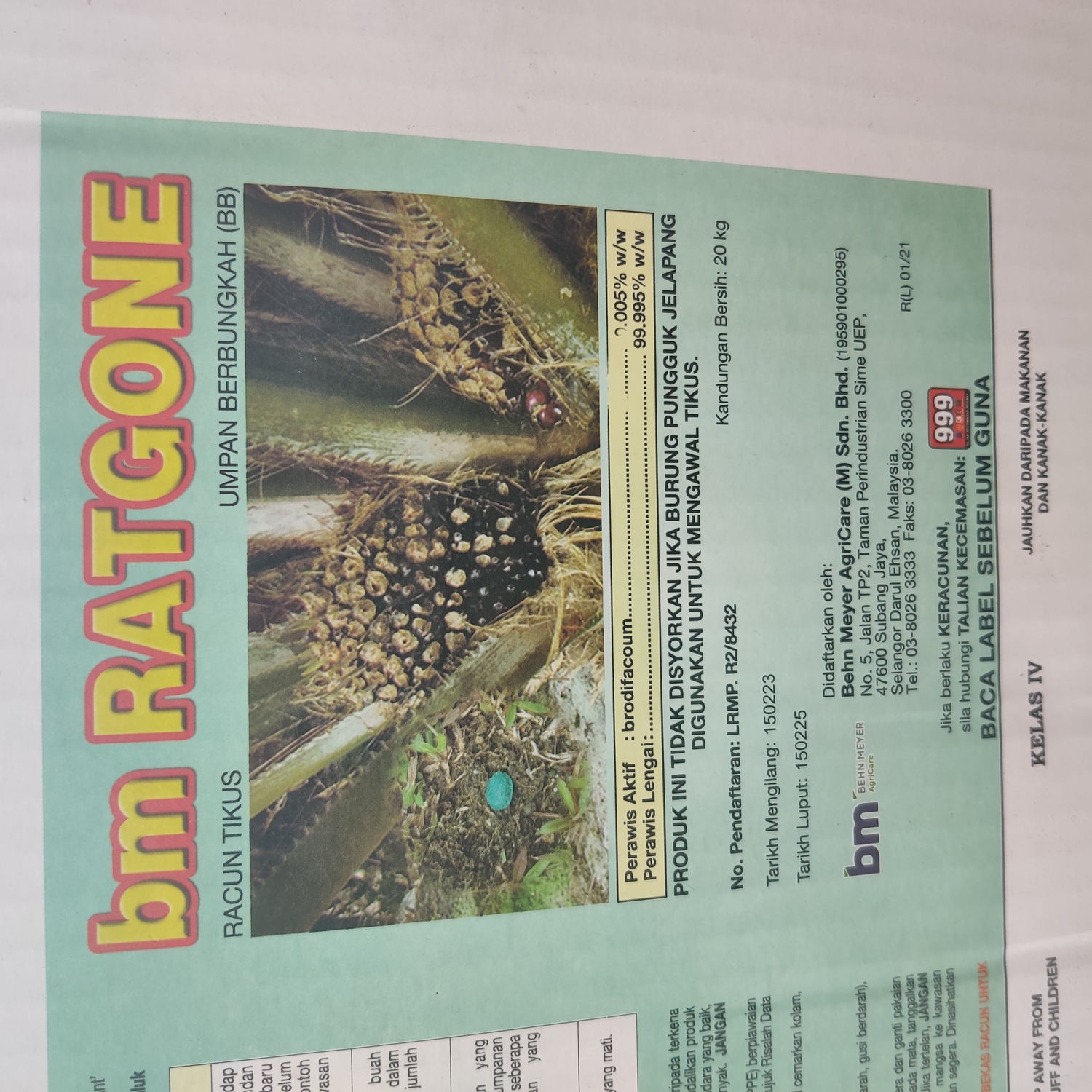 Coumatetrayl 0.0375 Bayer Racumin Wax Block 1kg Anti Rat Poison ...