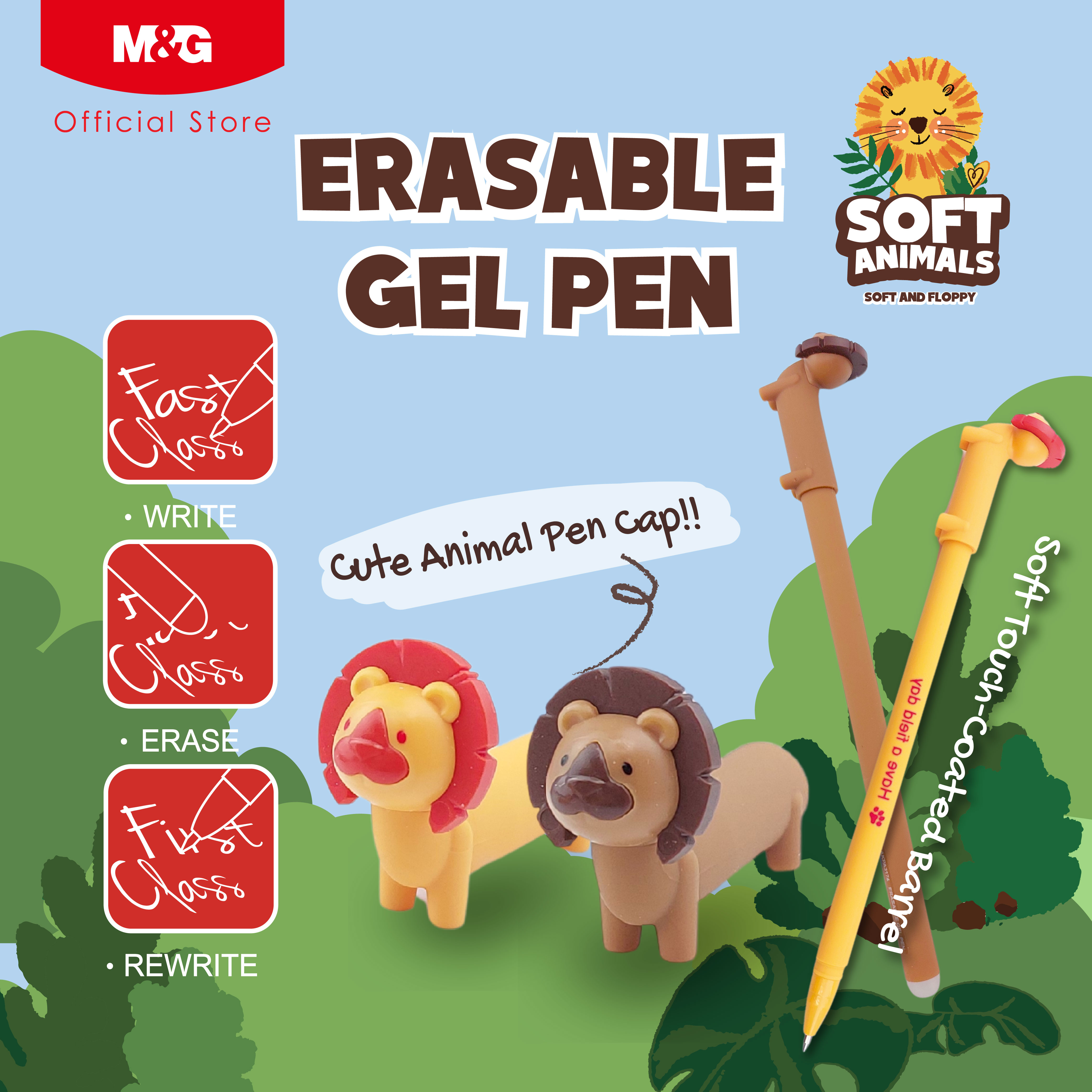 M&G Pen Gel Boleh Padam | Soft Animals - Lion | 0.7mm Crystal Blue ...