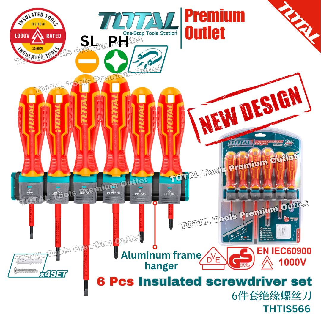 TOTAL Tools 6pcs insulated screwdriver set PH , SL, w/ Aluminum frame ...