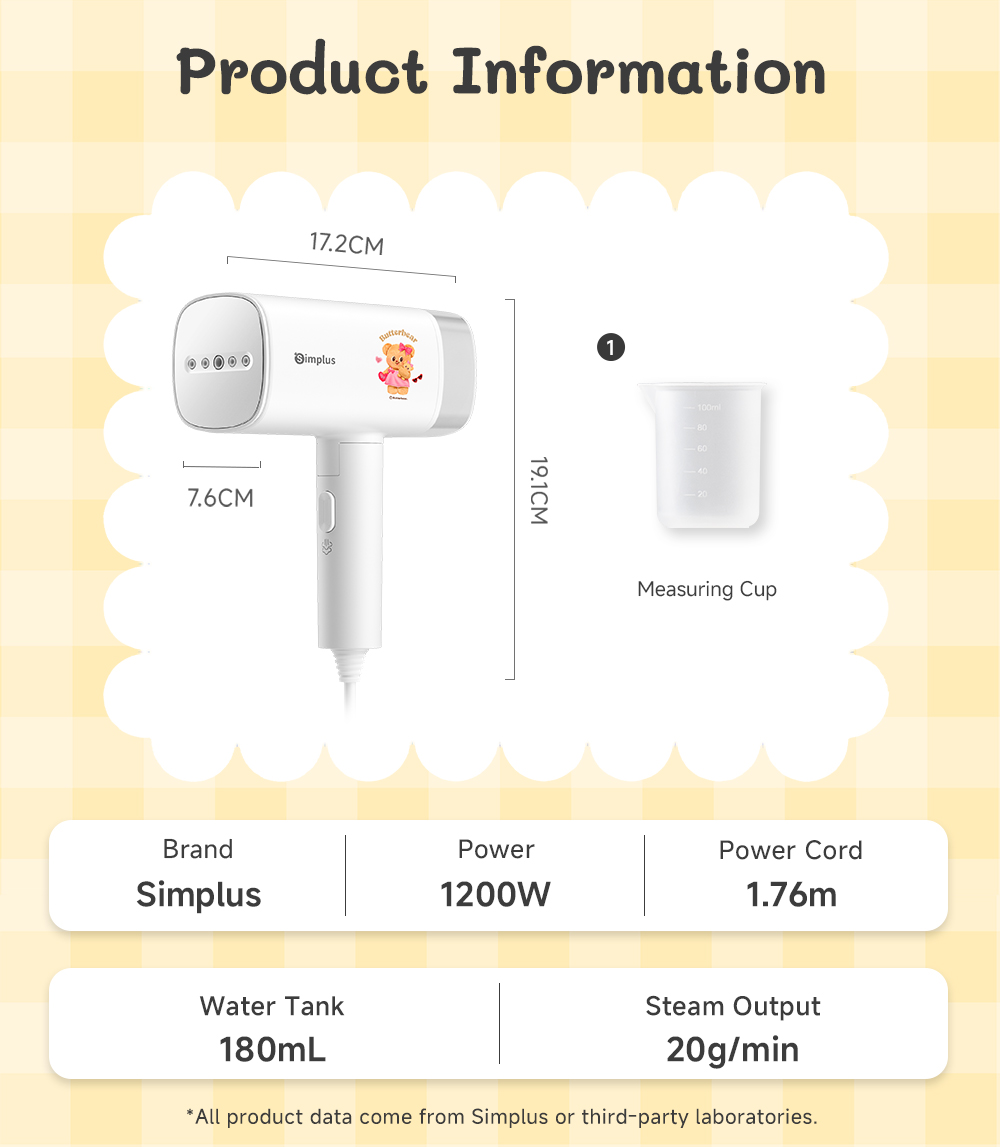 【Simplus×Butterbear】1200W Portable Handheld Iron Garment Steamer 180ML ...