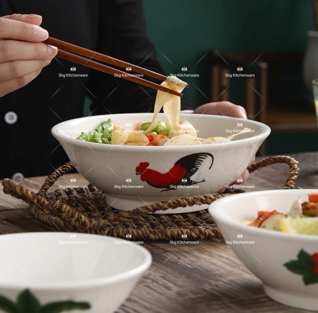 (4 Size)Traditional Old Style Rooster Chicken Ceramic Soup Bowl Noodles ...