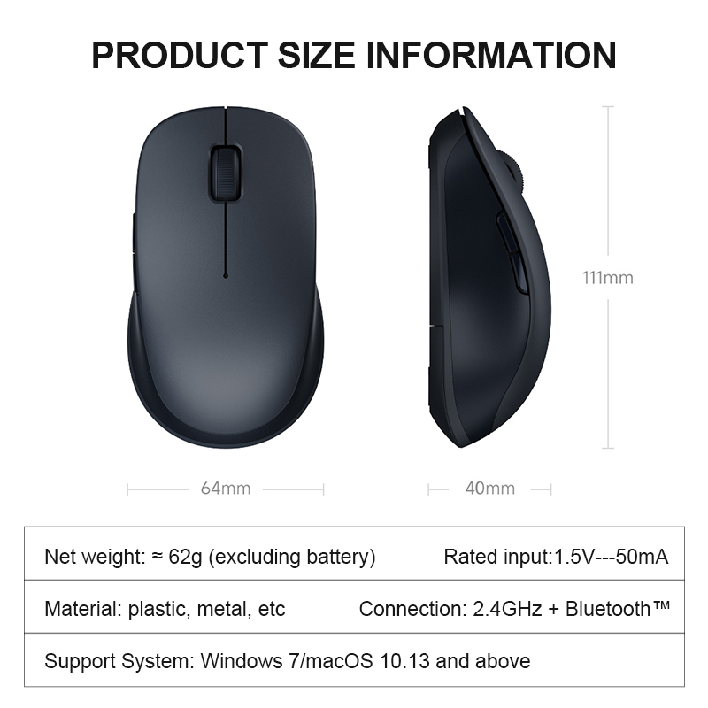 Xiaomi Wireless Bluetooth Dual-mode Mouse 2 1200DPI Comfort Curve 2 ...