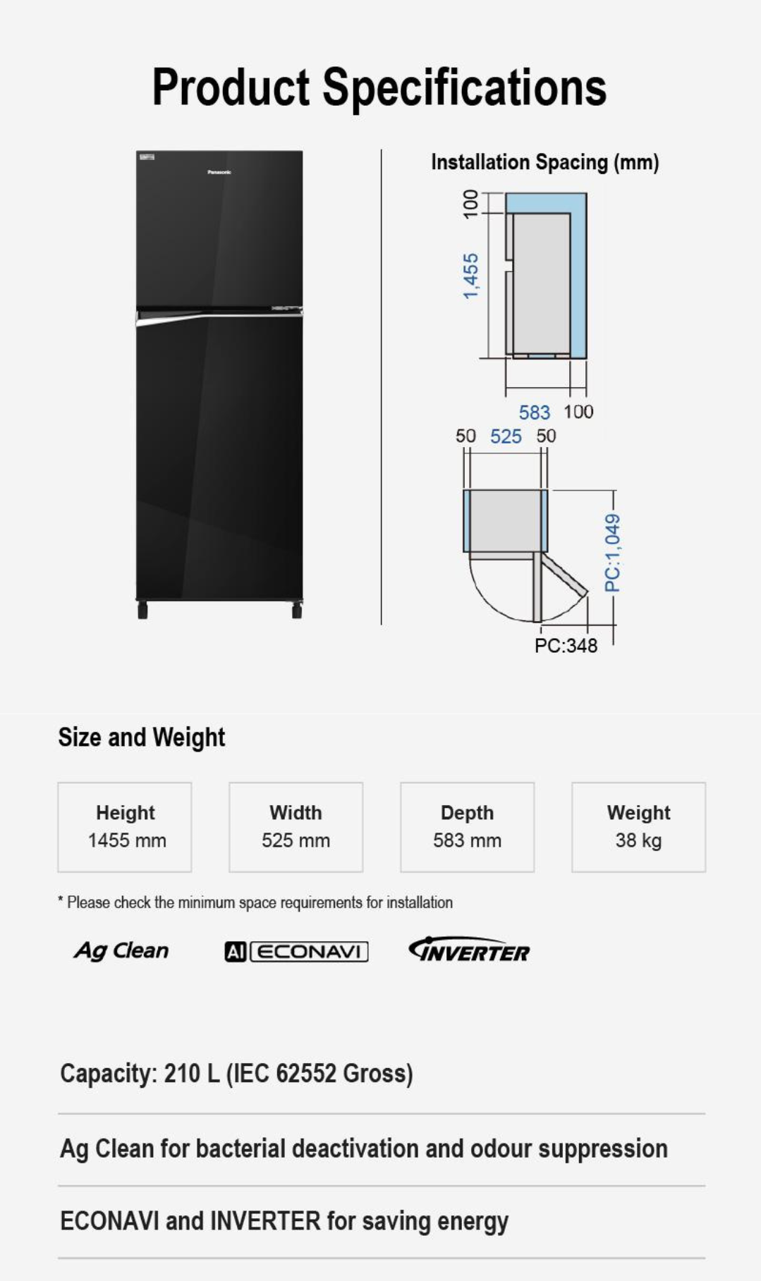 Panasonic/Haier Inverter 2-door Top Freezer Refrigerator | NR-BB211PKMY ...