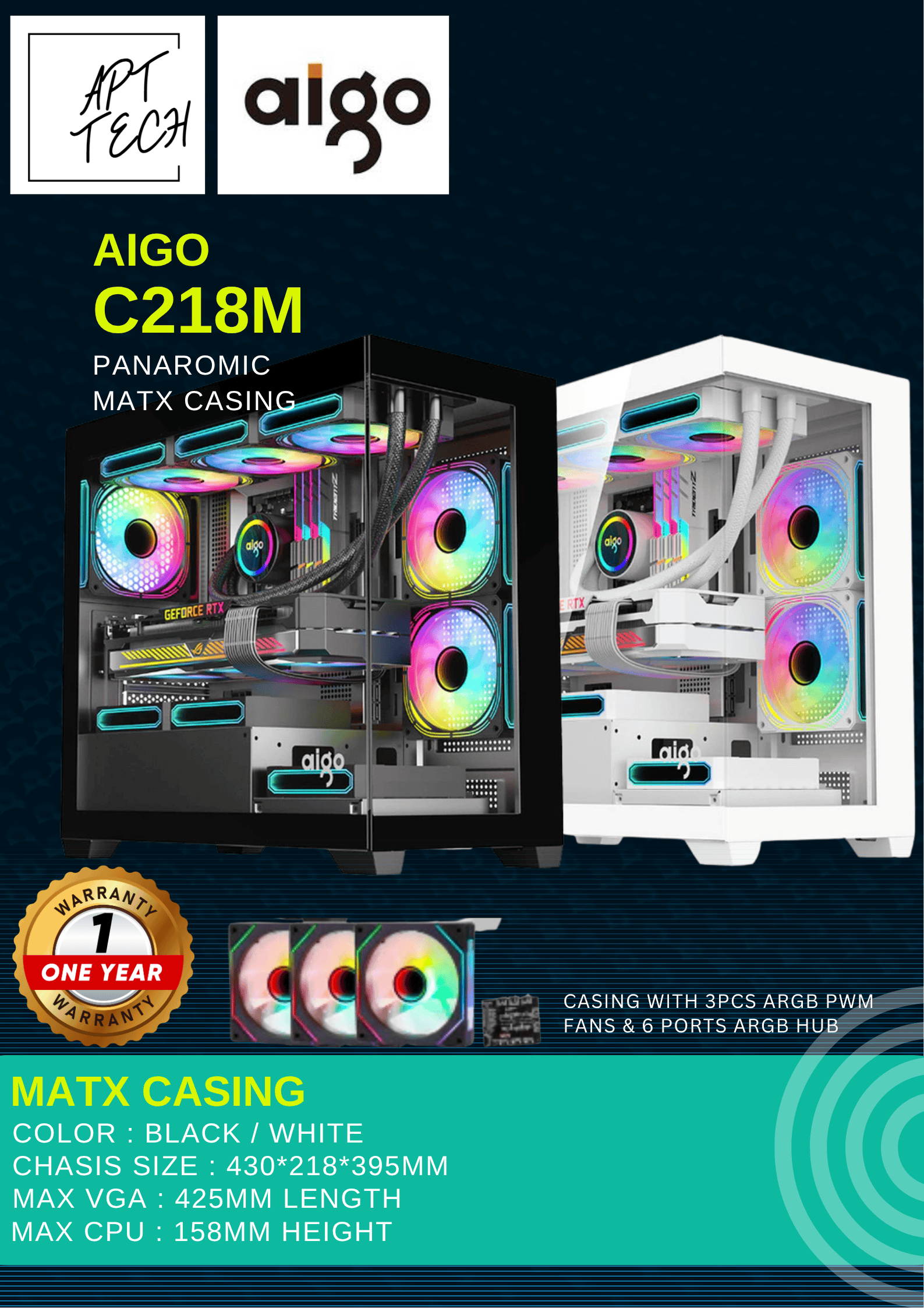 AIGO C218M MATX PC CASE - BLACK /WHITE | Shopee Malaysia