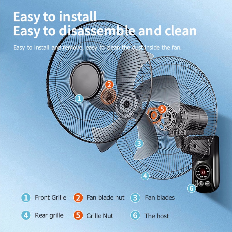 Kipas Solar Wall Fan 16 Inches 0 Noise 5 Blades 3 Speed Strong Wind ...