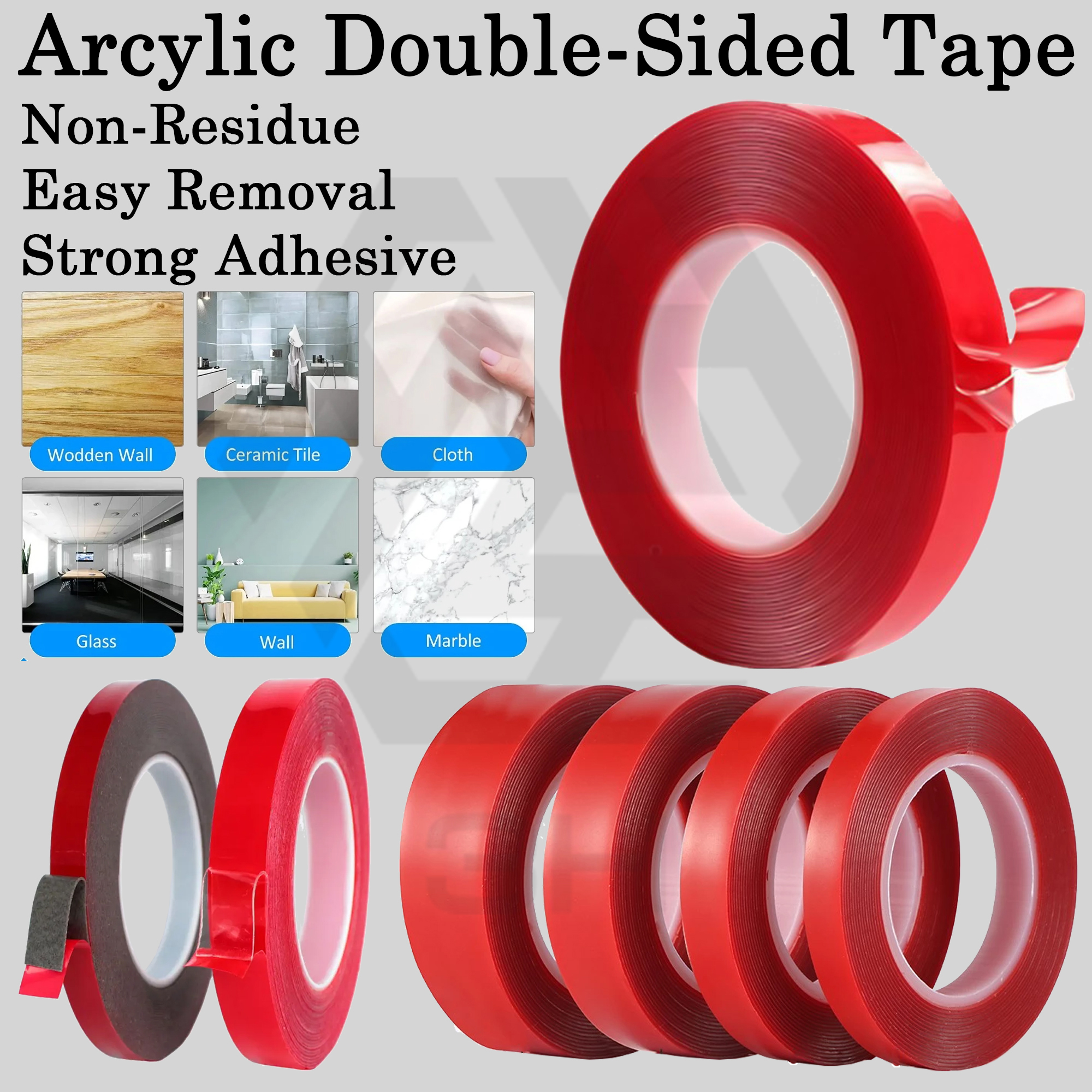 3H 3M/10M Tape Akrilik Dua Sisi Lekatan Kuat Heavy Duty Double-Sided ...