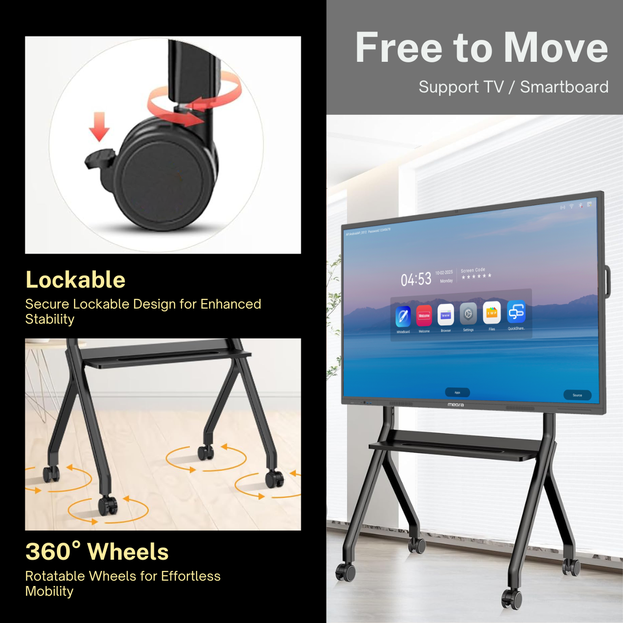 Heavy Duty Mobile TV Stand Smartboard Portable TV Floor Stand Bracket ...