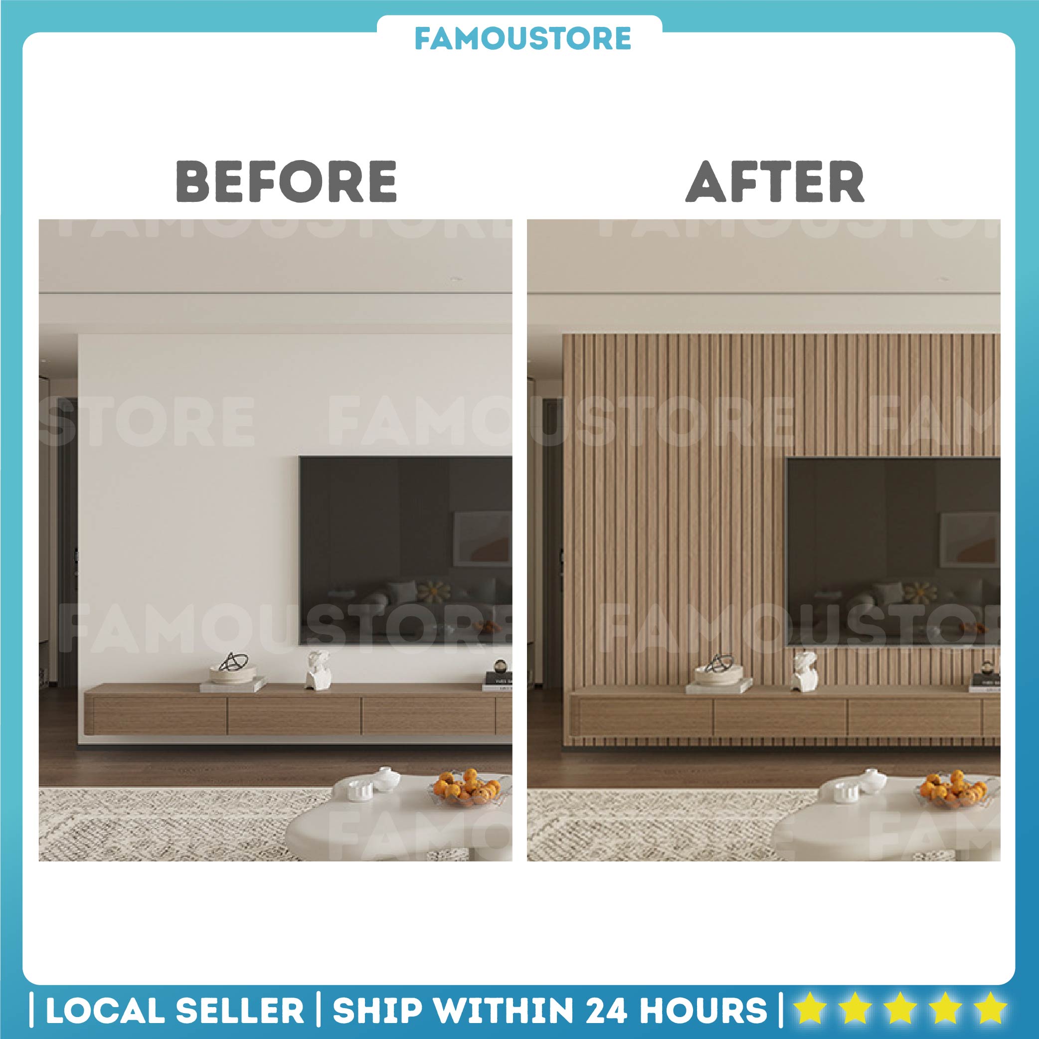 3D Stiker Dinding Kayu Moden Ruang Tamu 3D Wood Thick Foam Wallpaper ...