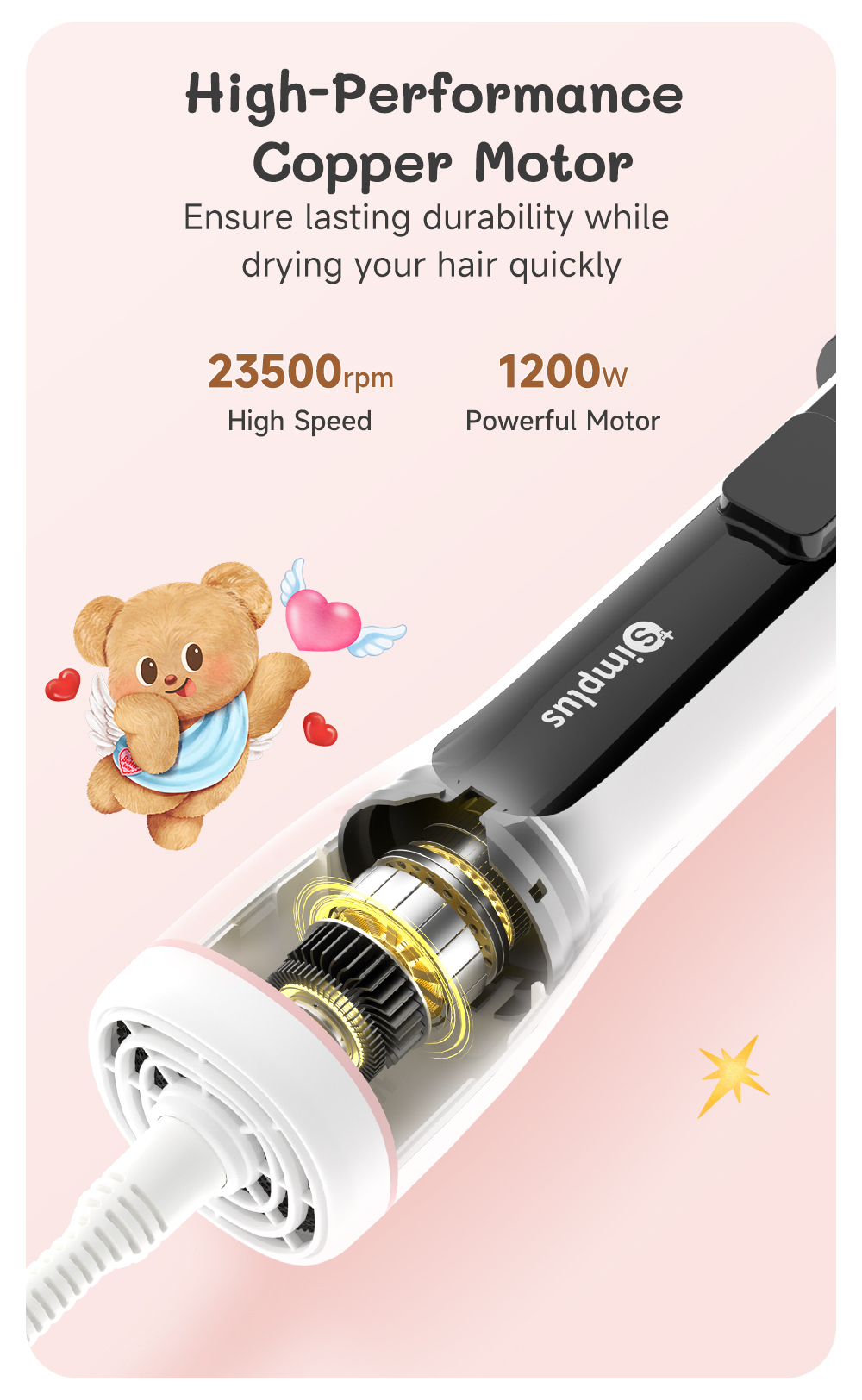 【Simplus×Butterbear】Hair Dryer Brush Dry & Wet 4-In-1 Styling Brush ...