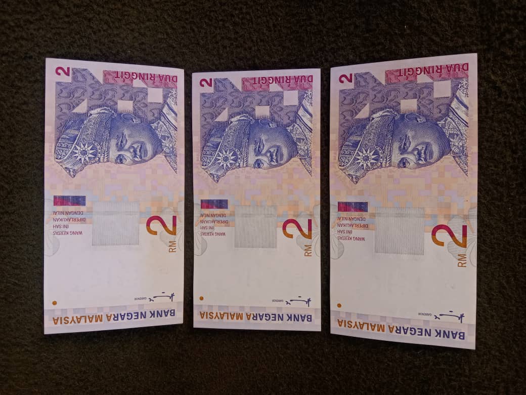 MALAYSIA AHMAD DON RM2 ABOUT UNCIRCULATED 3 PIECES RUNNING NUMBER BANK ...