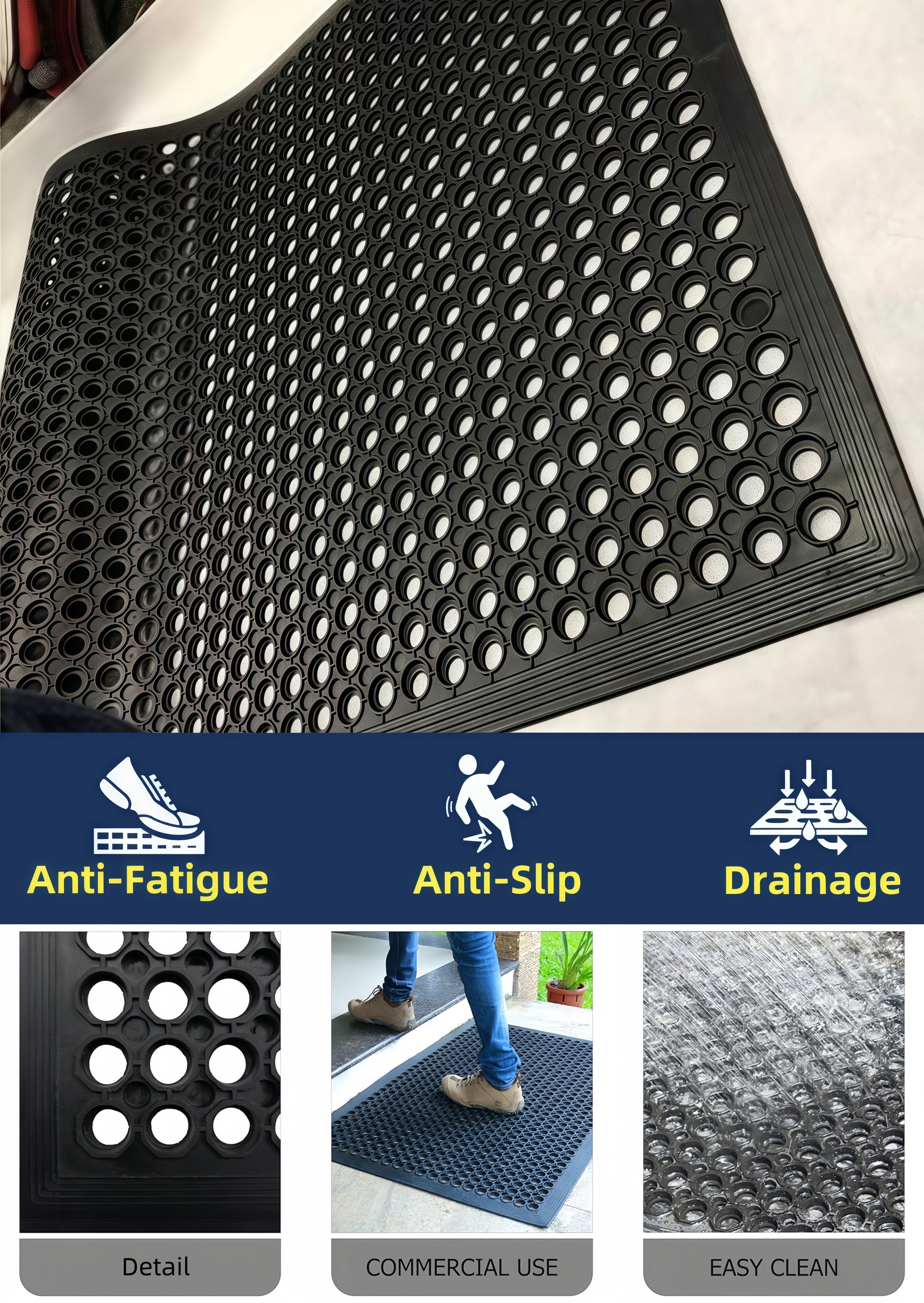 Floor Mat Outdoor Black Rubber Large Non-Slip Anti Grease Mat Water ...