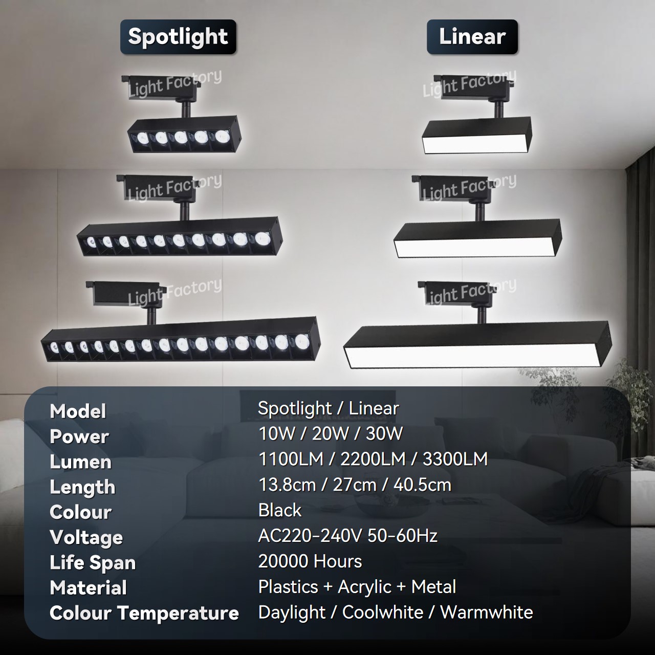 🔥NEW🔥 Adjustable Linear Track Light Led Lampu Spotlight 10W 20W 30W ...