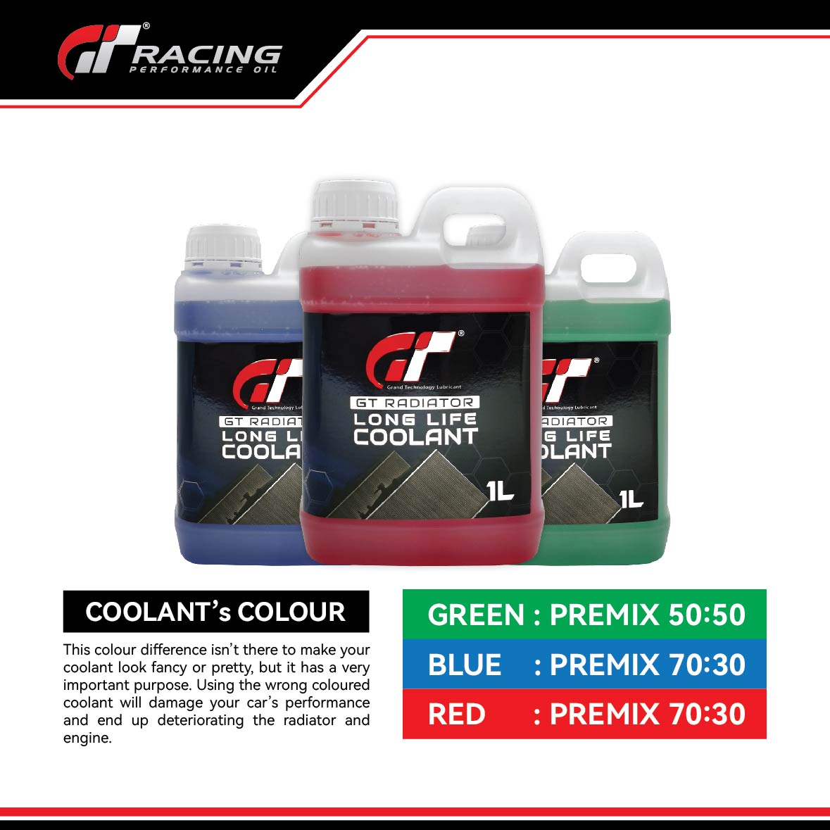GT Racing Long Life Coolant - RED/GREEN/BLUE - Kereta Motor Truck ...