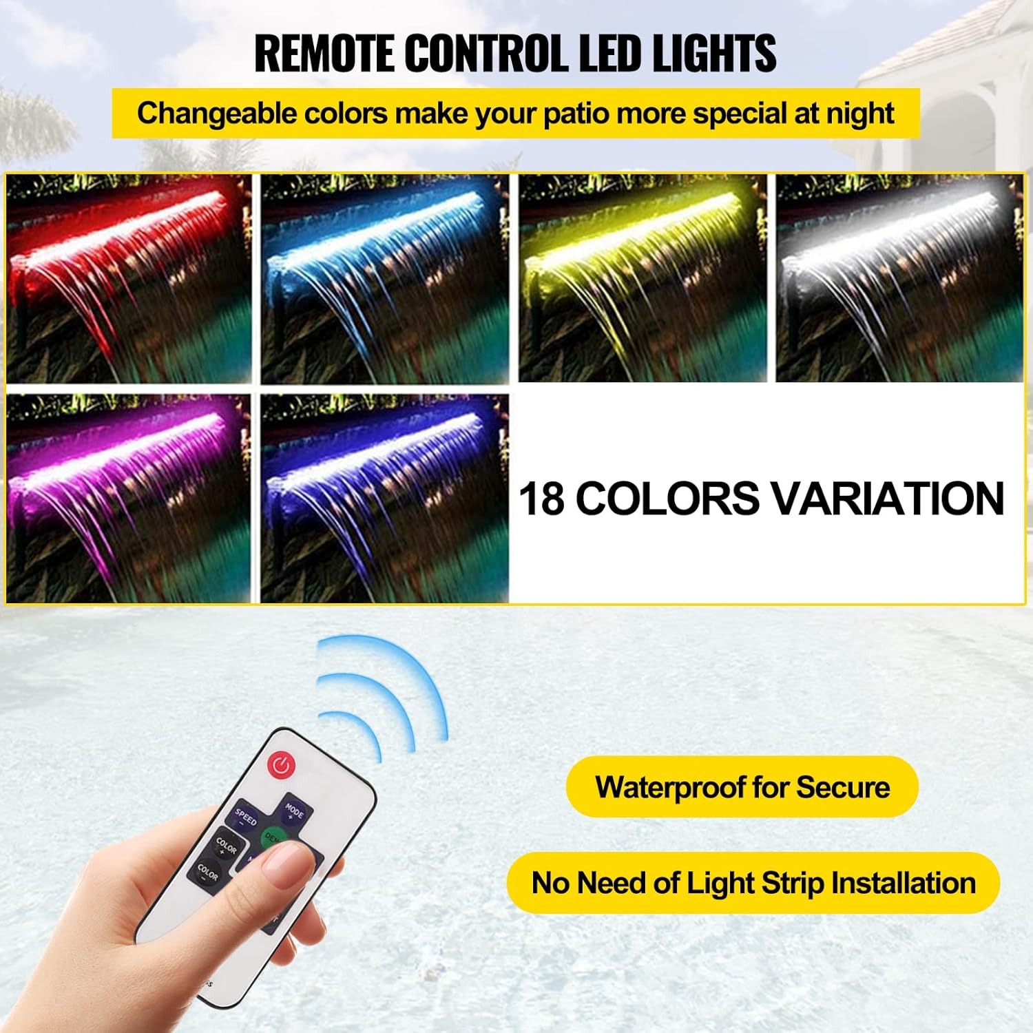 Stainless Steel Waterfall Water Outlet Waterfall Pool Fountain LED ...