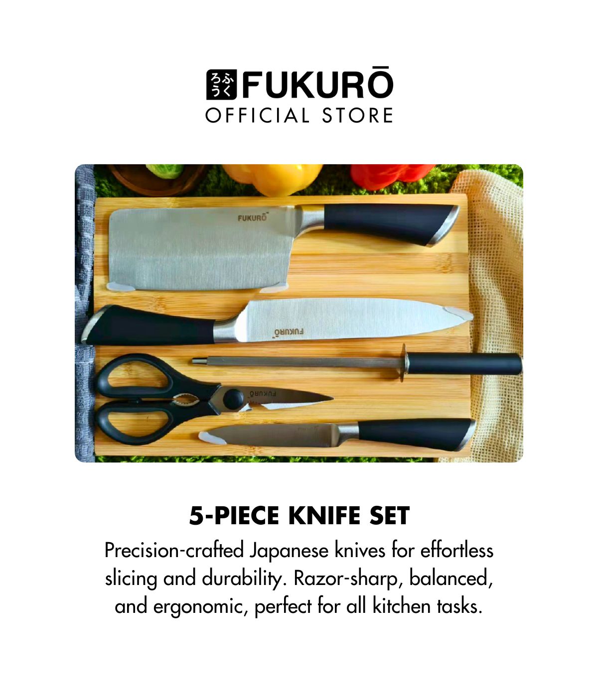 Fukuro 5-Piece Japanese Culinary Stainless Steel Knife Set | Shopee ...