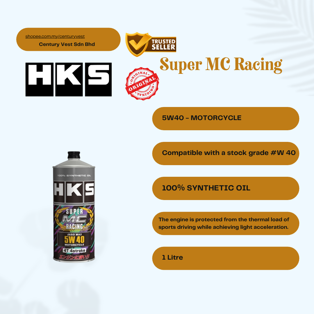 HKS SUPER MC Racing Motorcycle Engine Oil 5W-40 (Fully Synthetic ...