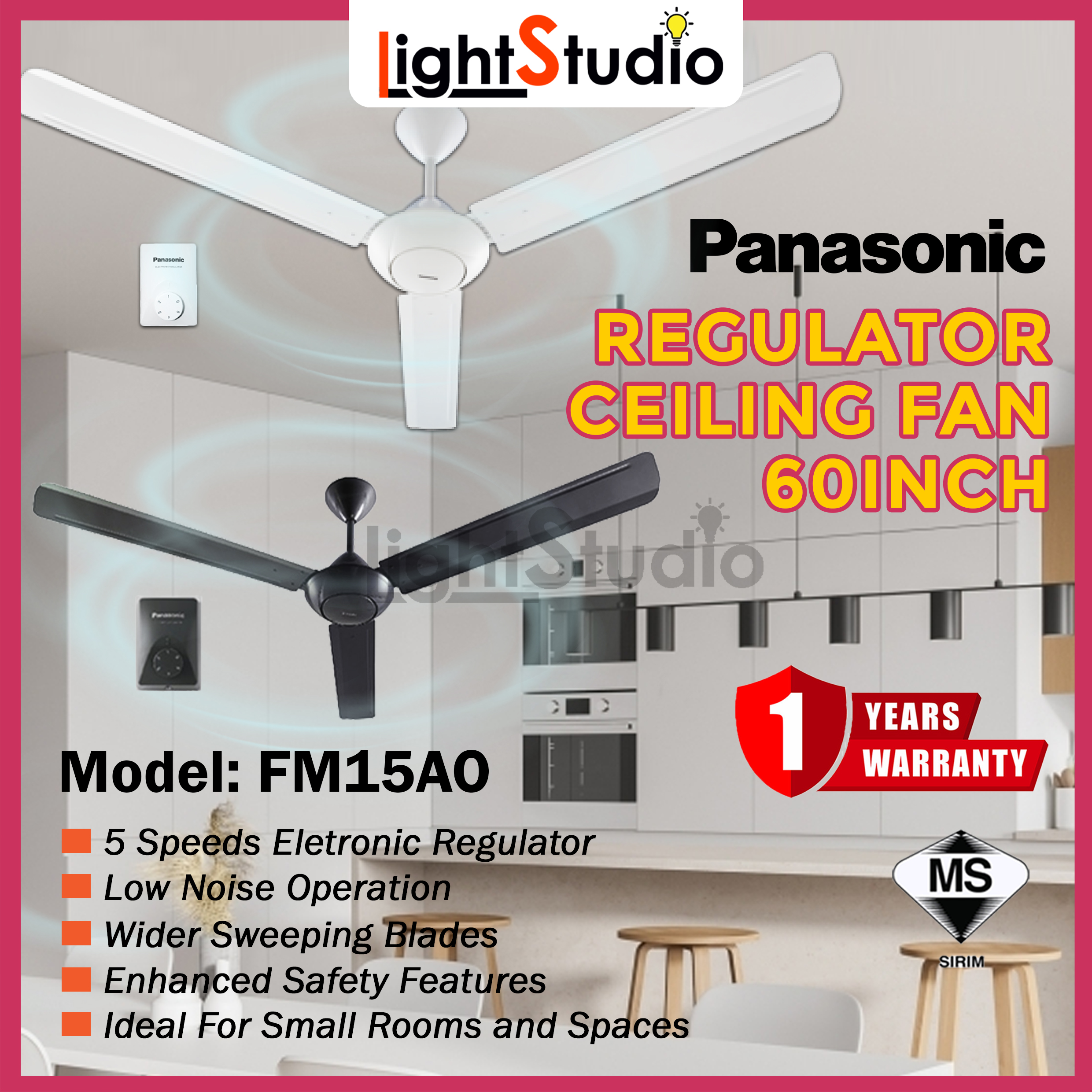 PANASONIC Regulator 3 Blades 60" Ceiling Fan FM15A0 l White l Black ...