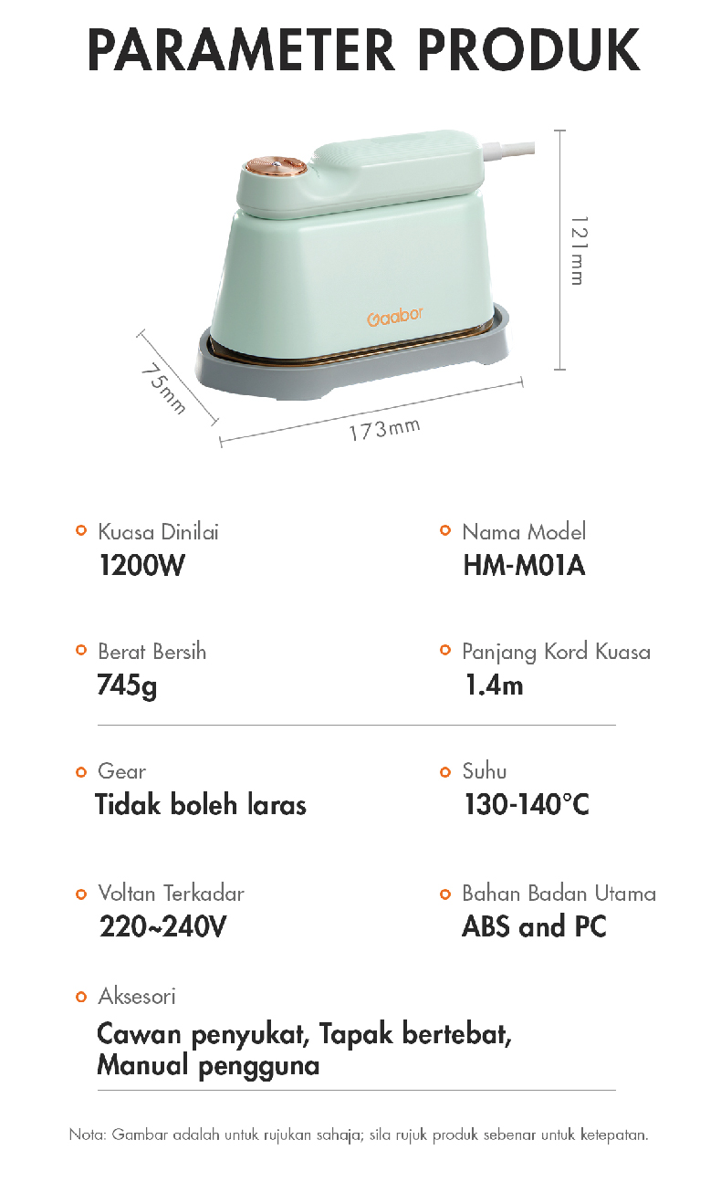 Gaabor Travel Portable Electric Steam Iron 1200W Wet & Dry Iron Steamer ...