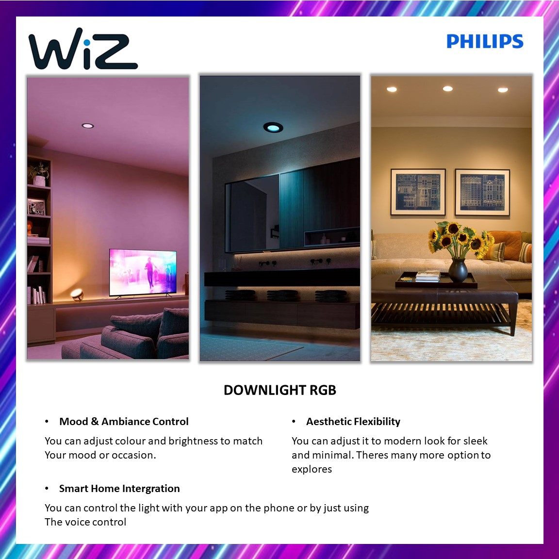 Philips WiZ Downlight 4" 5" 6" Smart LED Down light RGB 16 million ...