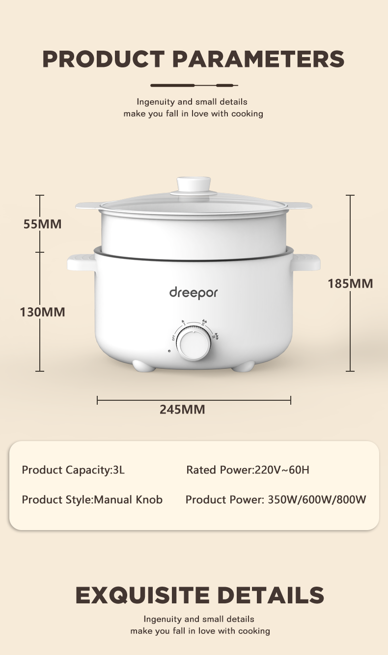 Dreepor 3L Electric Cooker 4 Gears Non-Stick Multi Rice Cooker with ...