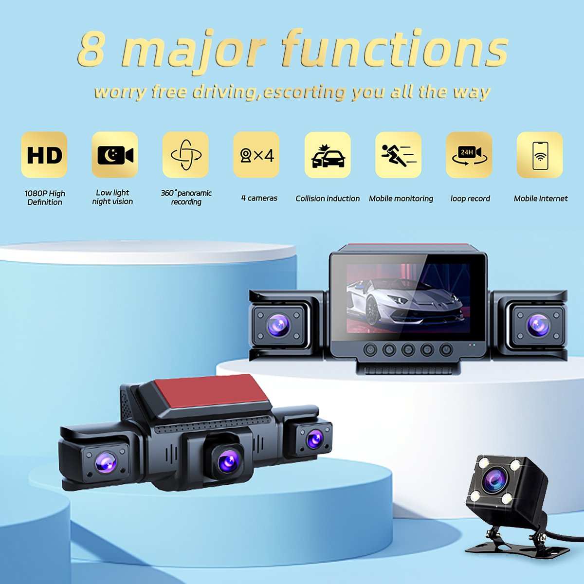 Acroder Dashcam Car 4 Cameras HD 1080P WiFi Infrared Night Vision 24H ...