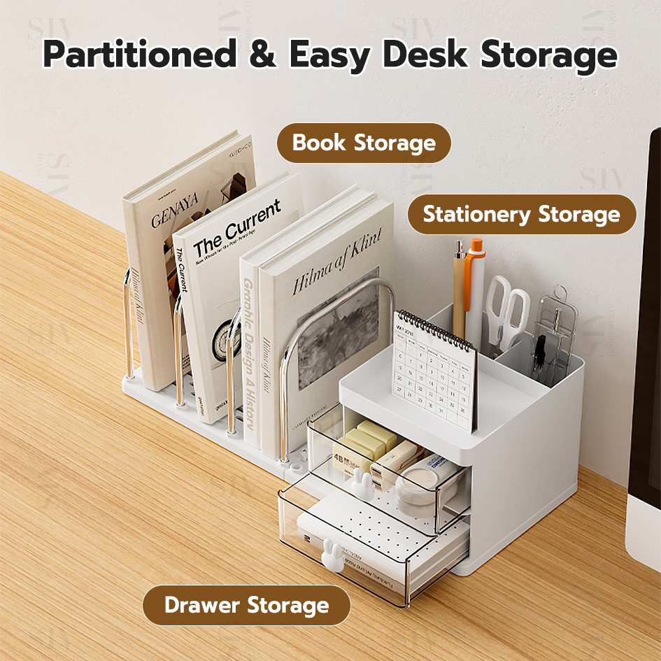 SIV Desk Organizer Rack Desktop Book & File Shelf Stand Aesthetic With ...