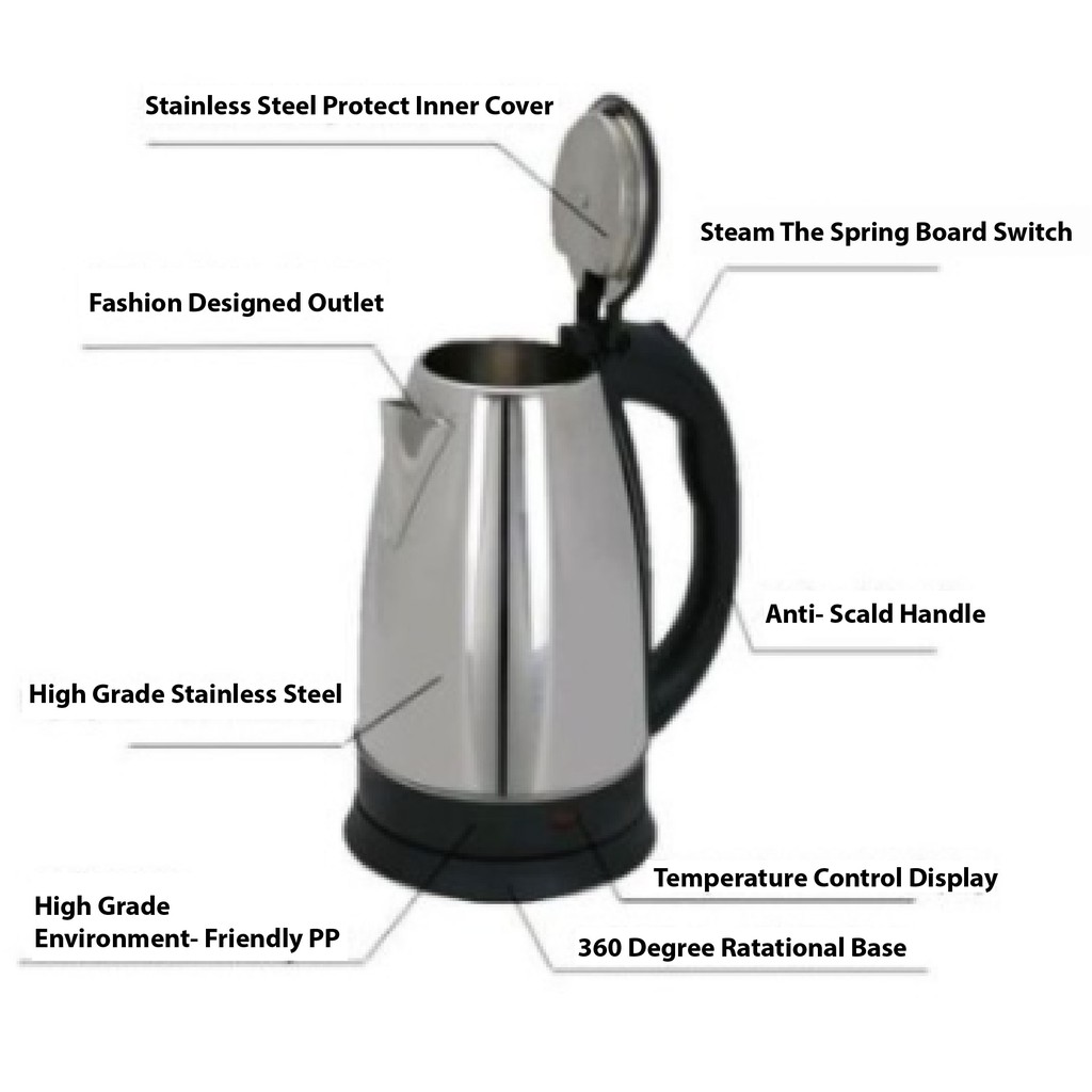 🍋 2L Stainless Steel Electric Kettle | Auto Off Feature | Versatile Hot ...